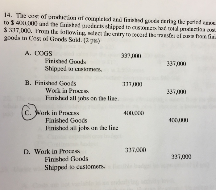 Solved 14. The cost of production of completed and finished | Chegg.com