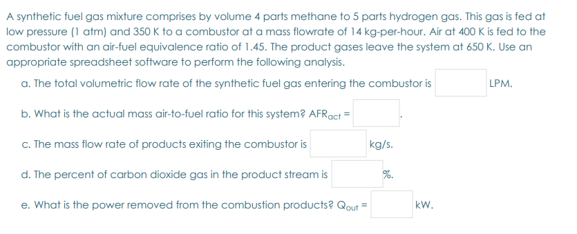 Solved A synthetic fuel gas mixture comprises by volume 4 | Chegg.com