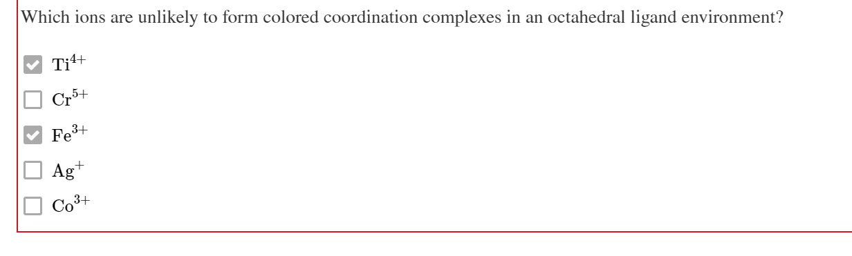 Solved Which ions are unlikely to form colored coordination | Chegg.com