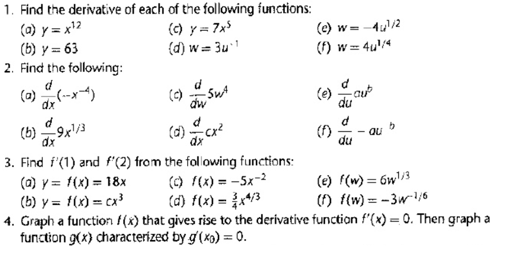 Solved 1. Find the derivative of each of the following | Chegg.com