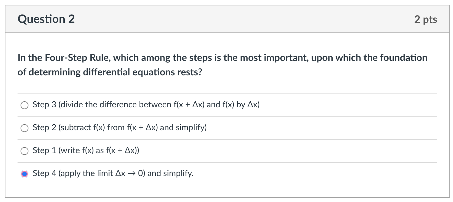 Solved Question 2 2 pts In the Four-Step Rule, which among | Chegg.com