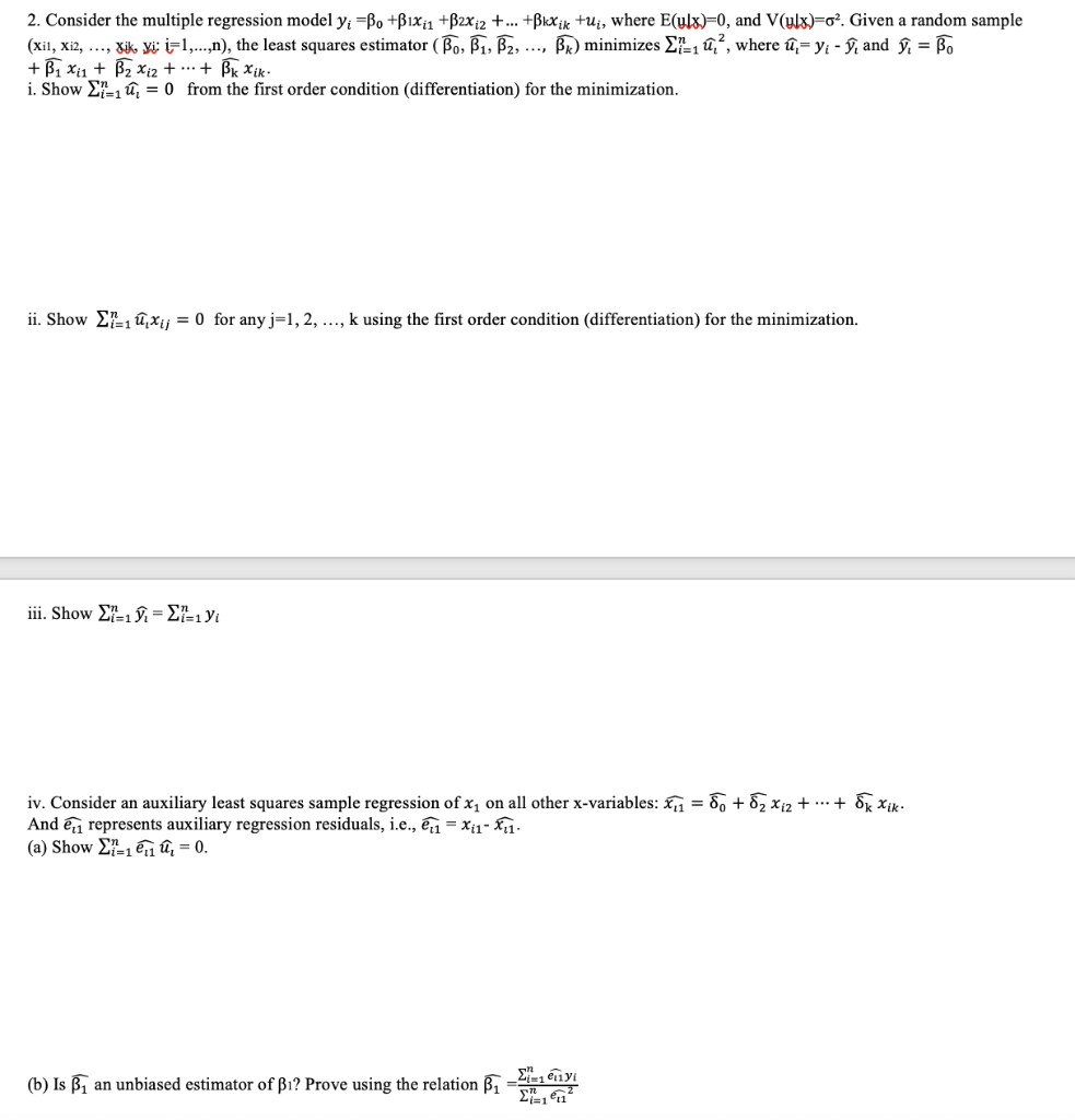 2. Consider the multiple regression model yi =Bo | Chegg.com