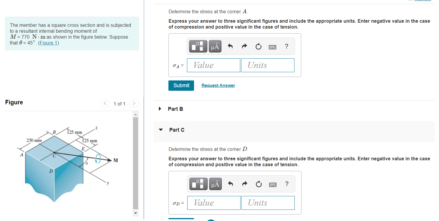 Solved Determine the stress at the corner A Express your | Chegg.com