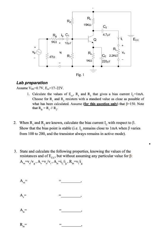 Lab preparation Assume VBE=0.7 V,Eor=17∼22 V. 1. | Chegg.com