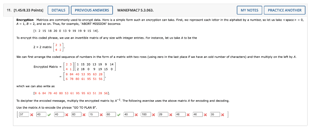 Solved [1.45/8.33 Points] WANEFMAC7 5.3.063. Encryption | Chegg.com