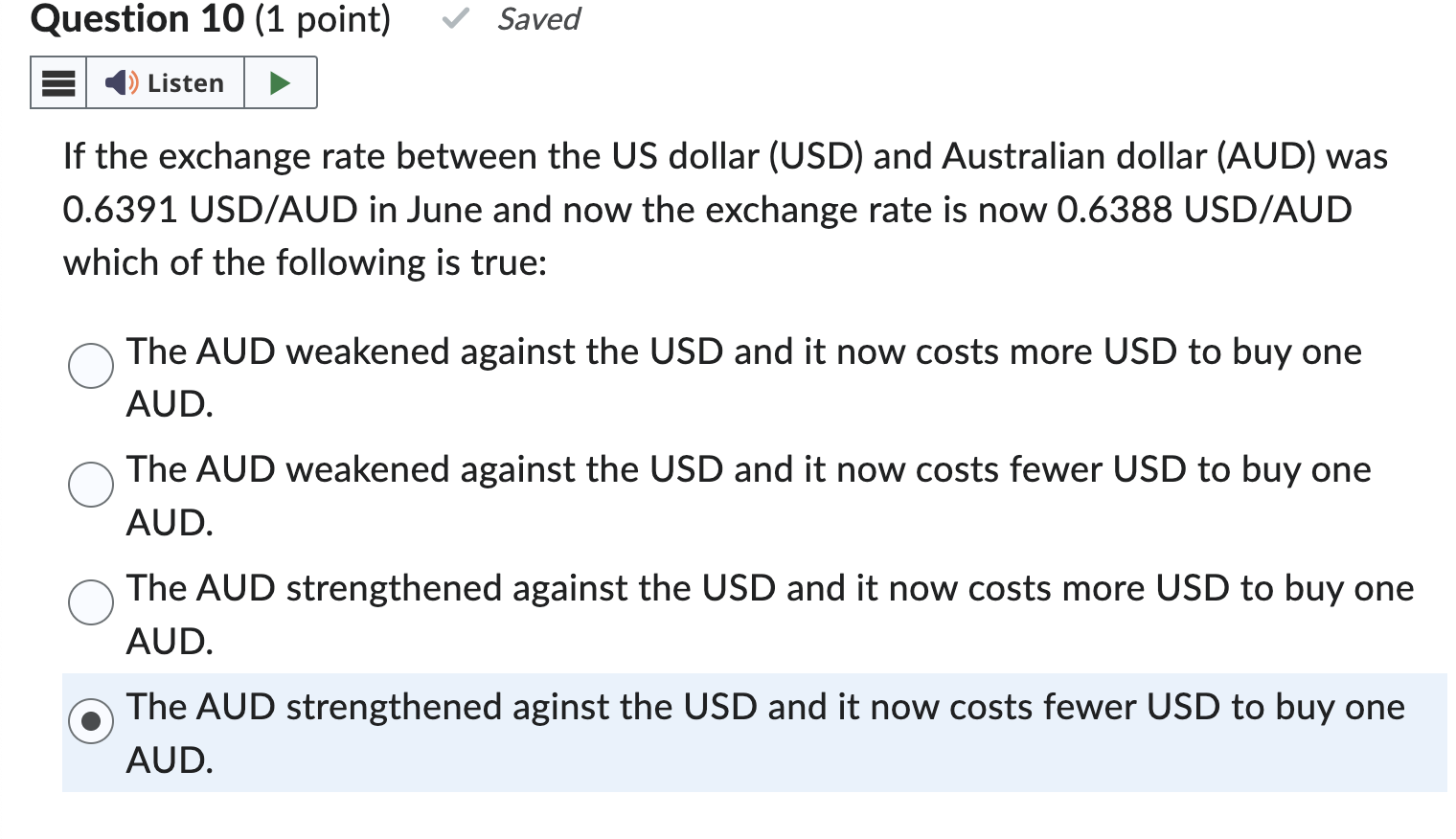 Solved If the exchange rate between the US dollar (USD) and | Chegg.com