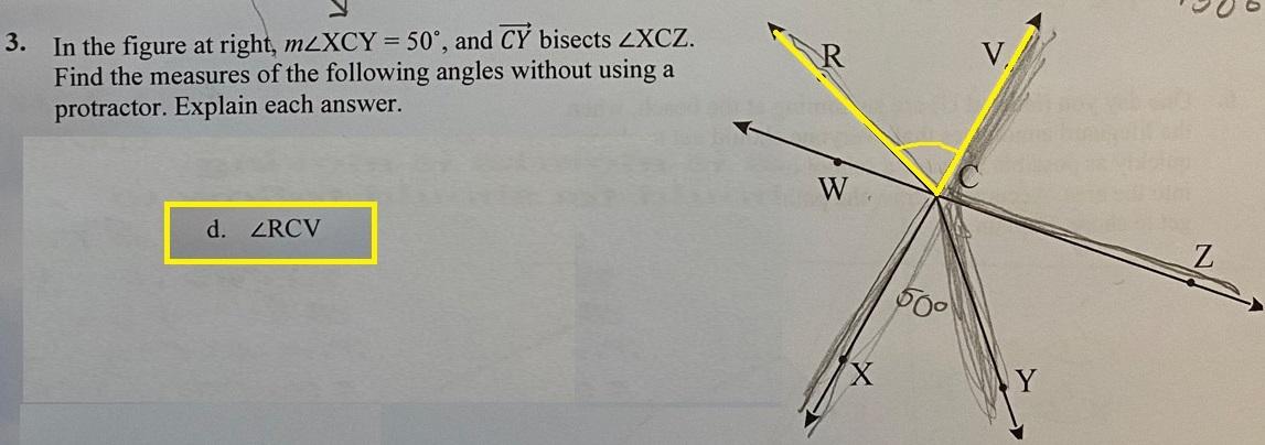 Solved In the figure at right, m∠XCY=50∘, and CY bisects | Chegg.com