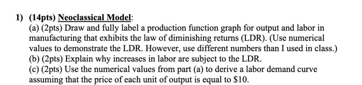 Solved 1) (14pts) Neoclassical Model: (a) (2pts) Draw and | Chegg.com