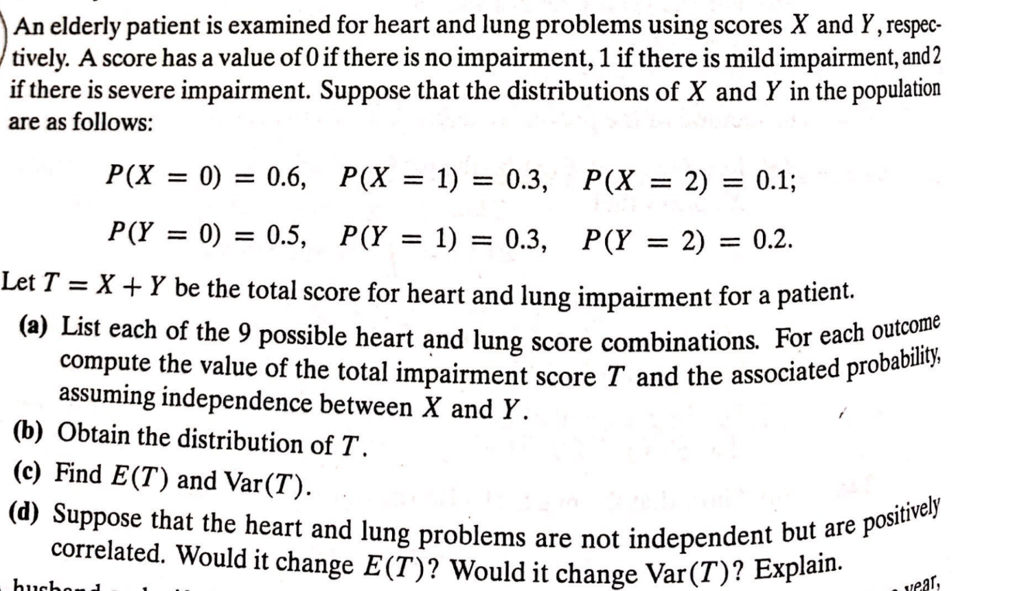 Solved (a) List each of the 9 possible heart and lung score | Chegg.com