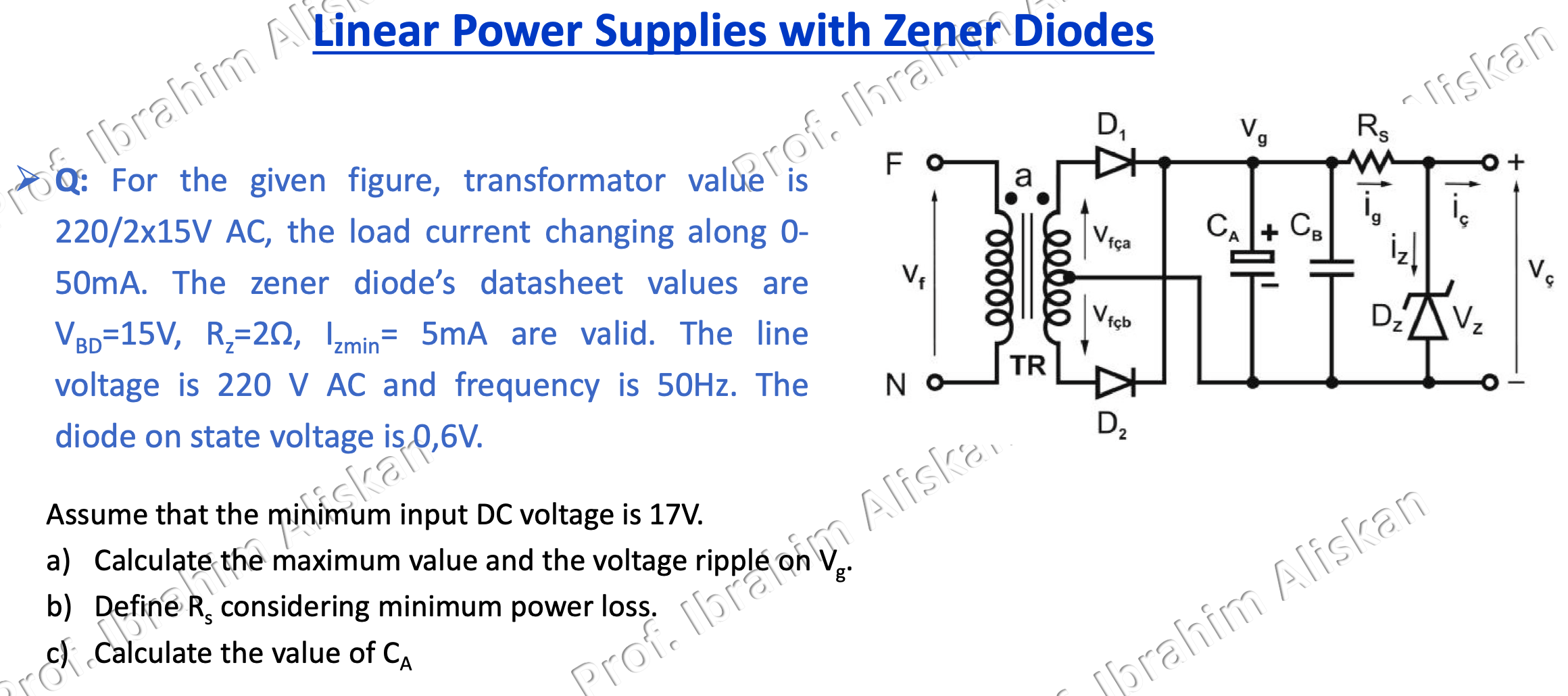 Solved Linear Power Supplies with Zener Diodes For the given | Chegg.com