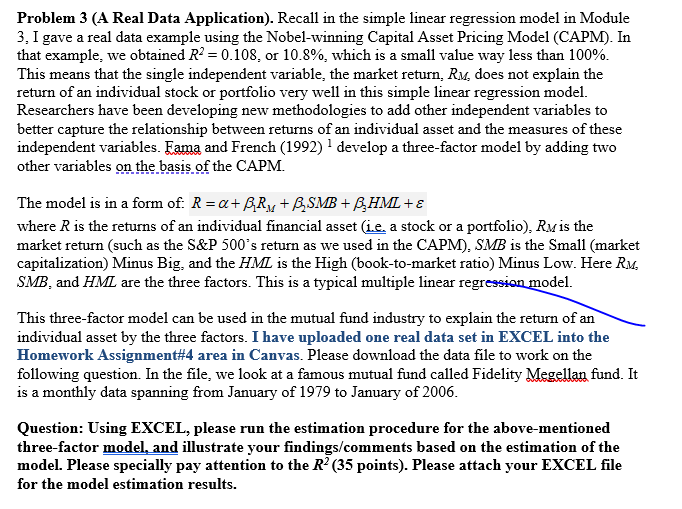 Solved Problem 3 (A Real Data Application). Recall in the | Chegg.com