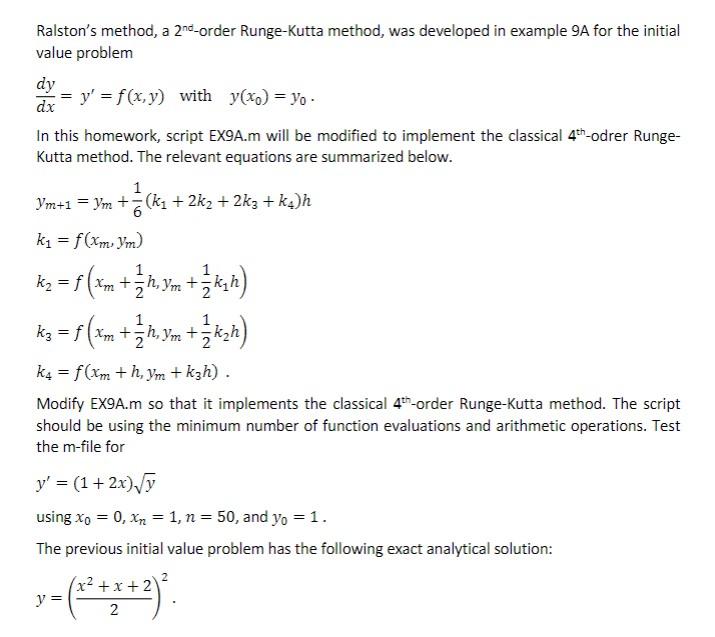 Solved Ralston's method, a 2nd-order Runge-Kutta method, was | Chegg.com