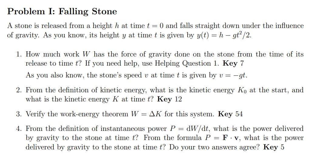 Solved Problem I: Falling Stone A stone is released from a | Chegg.com