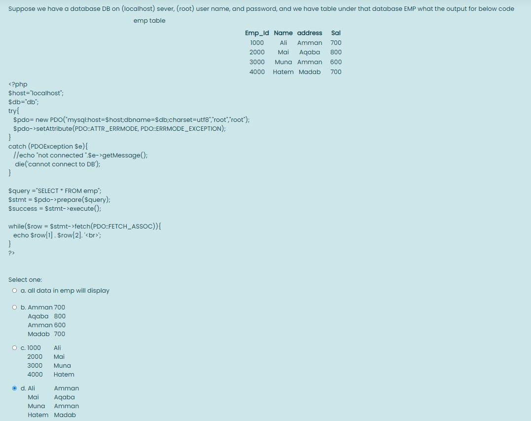 Solved Suppose we have a database DB on (localhost) sever, | Chegg.com