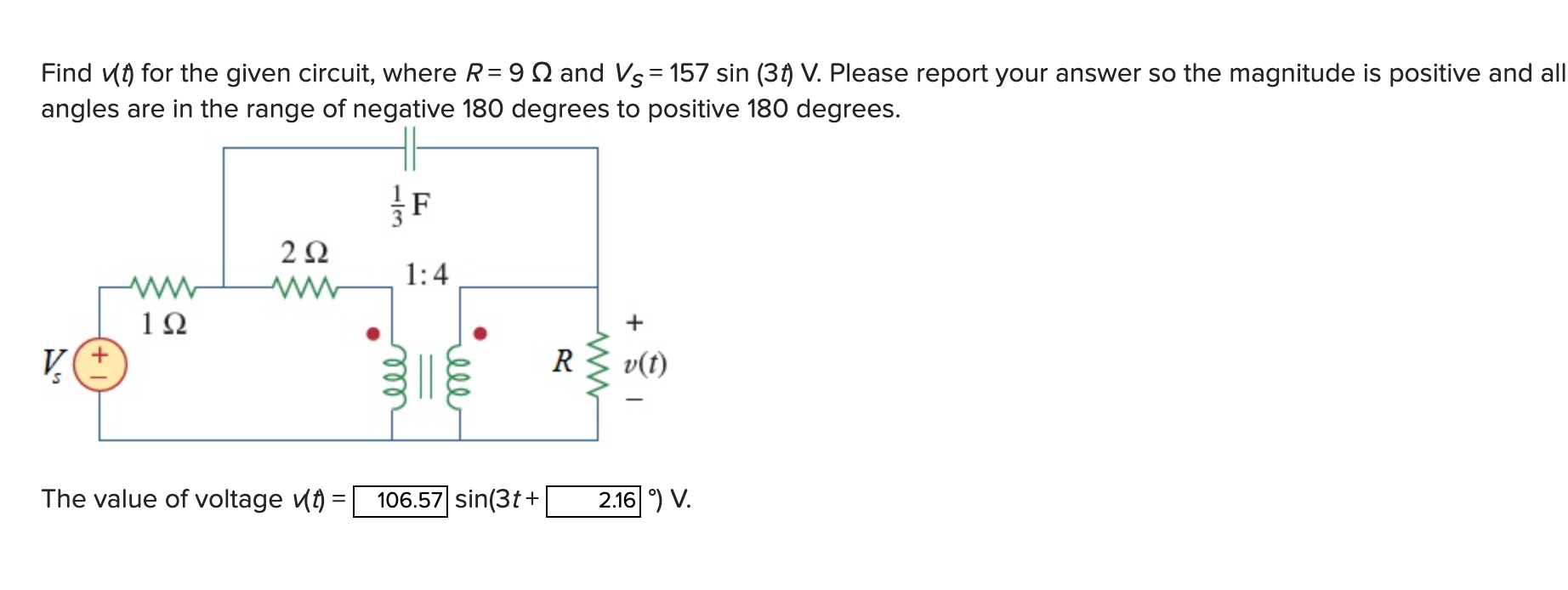 Solved Find V(t) for the given circuit, where R=9Ω and | Chegg.com