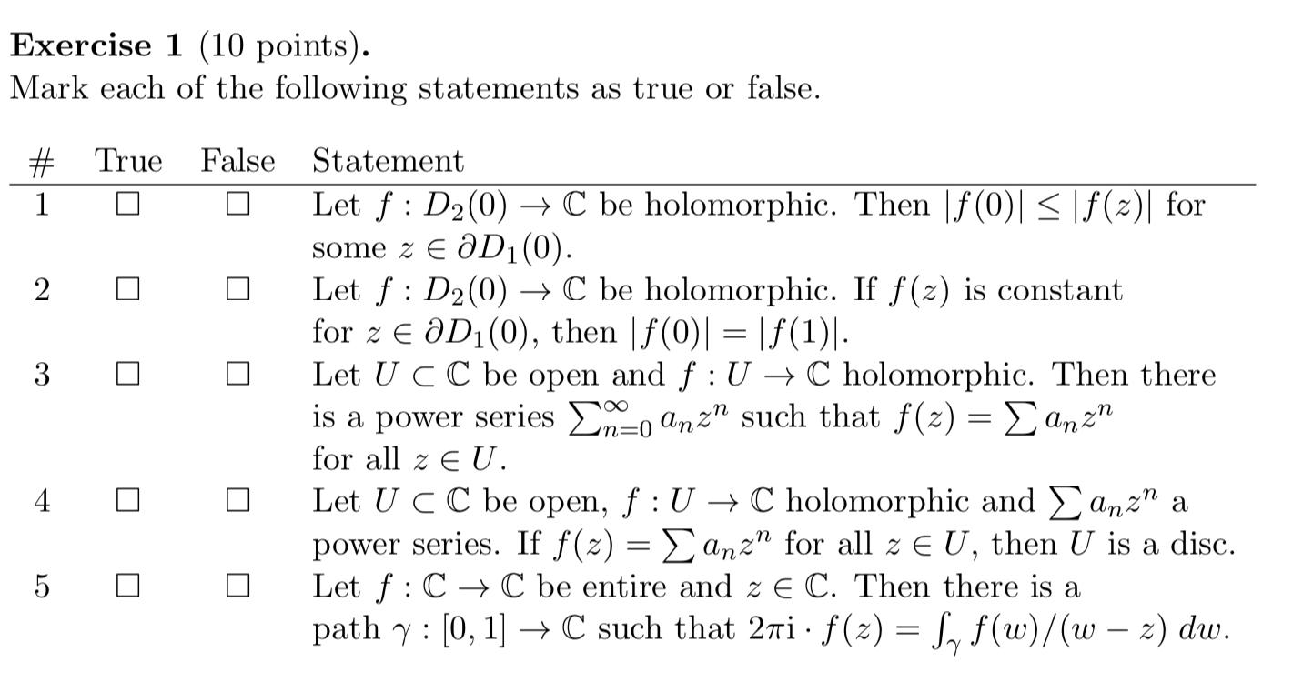 Solved Exercise 1 (10 points). Mark each of the following | Chegg.com