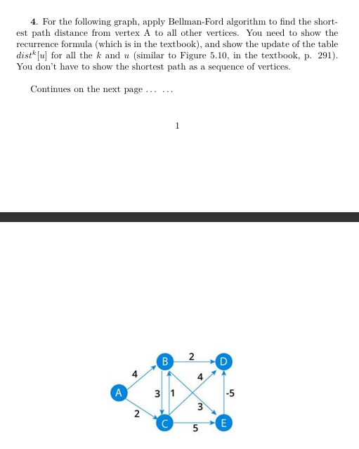 4. ﻿For the following graph, apply Bellman-Ford | Chegg.com