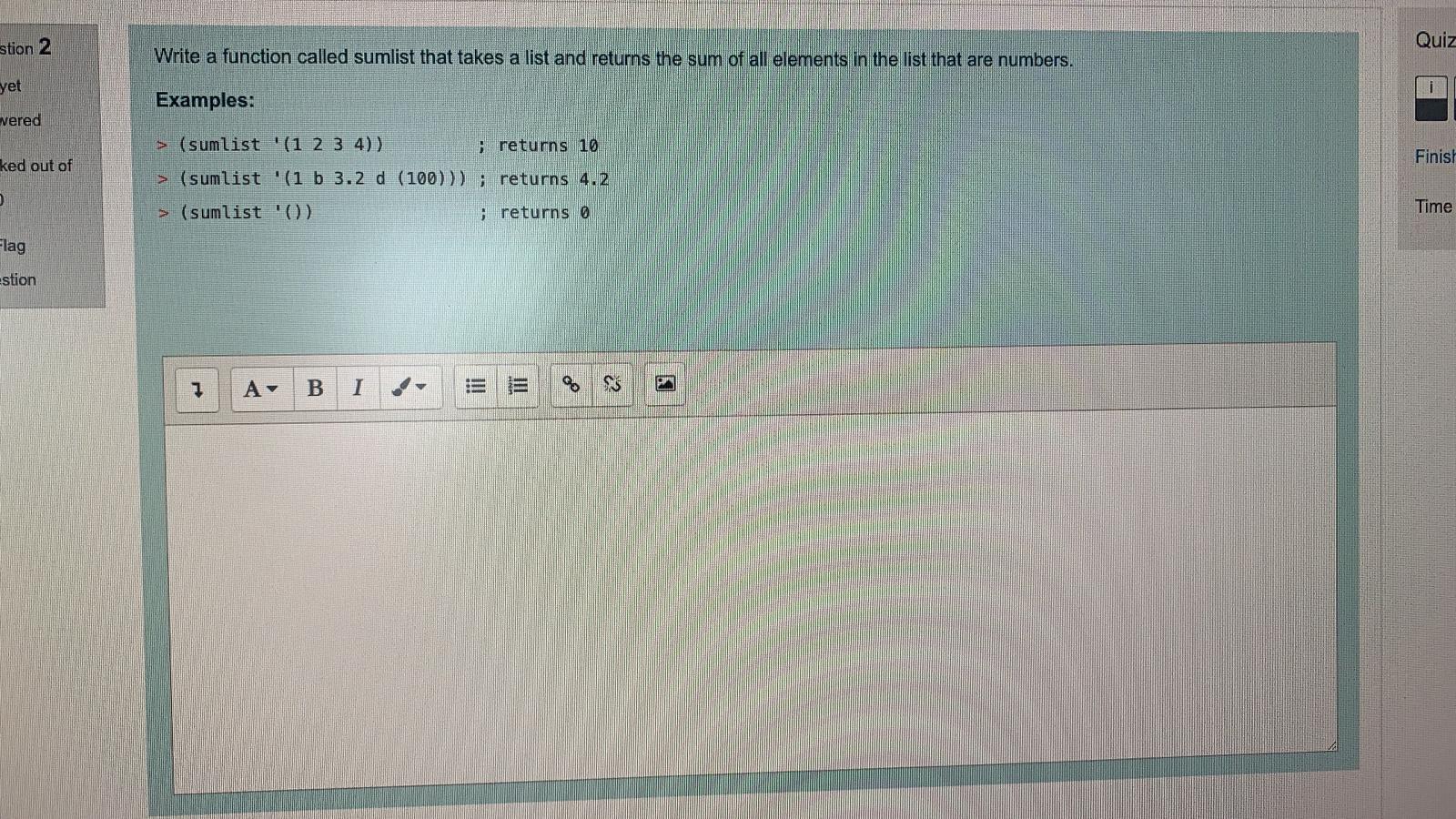 Solved stion 2 Quiz Write a function called sumlist that | Chegg.com