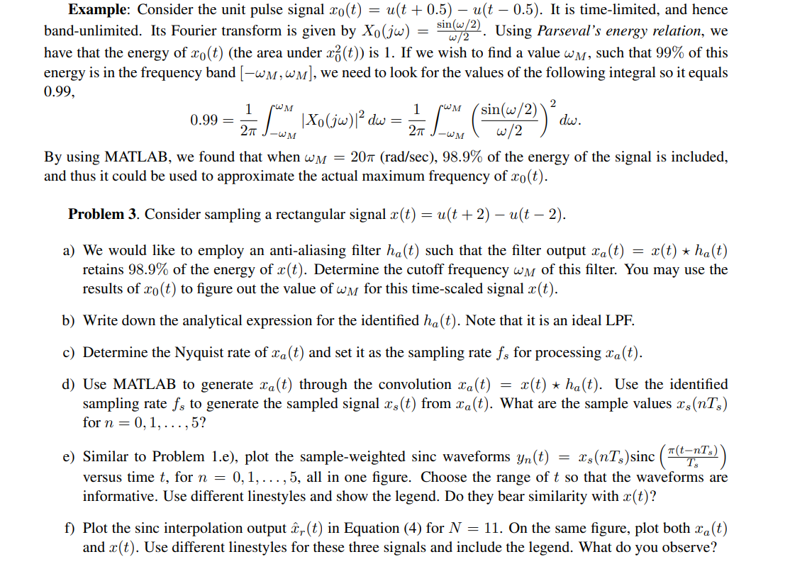 Example: Consider the unit pulse signal | Chegg.com