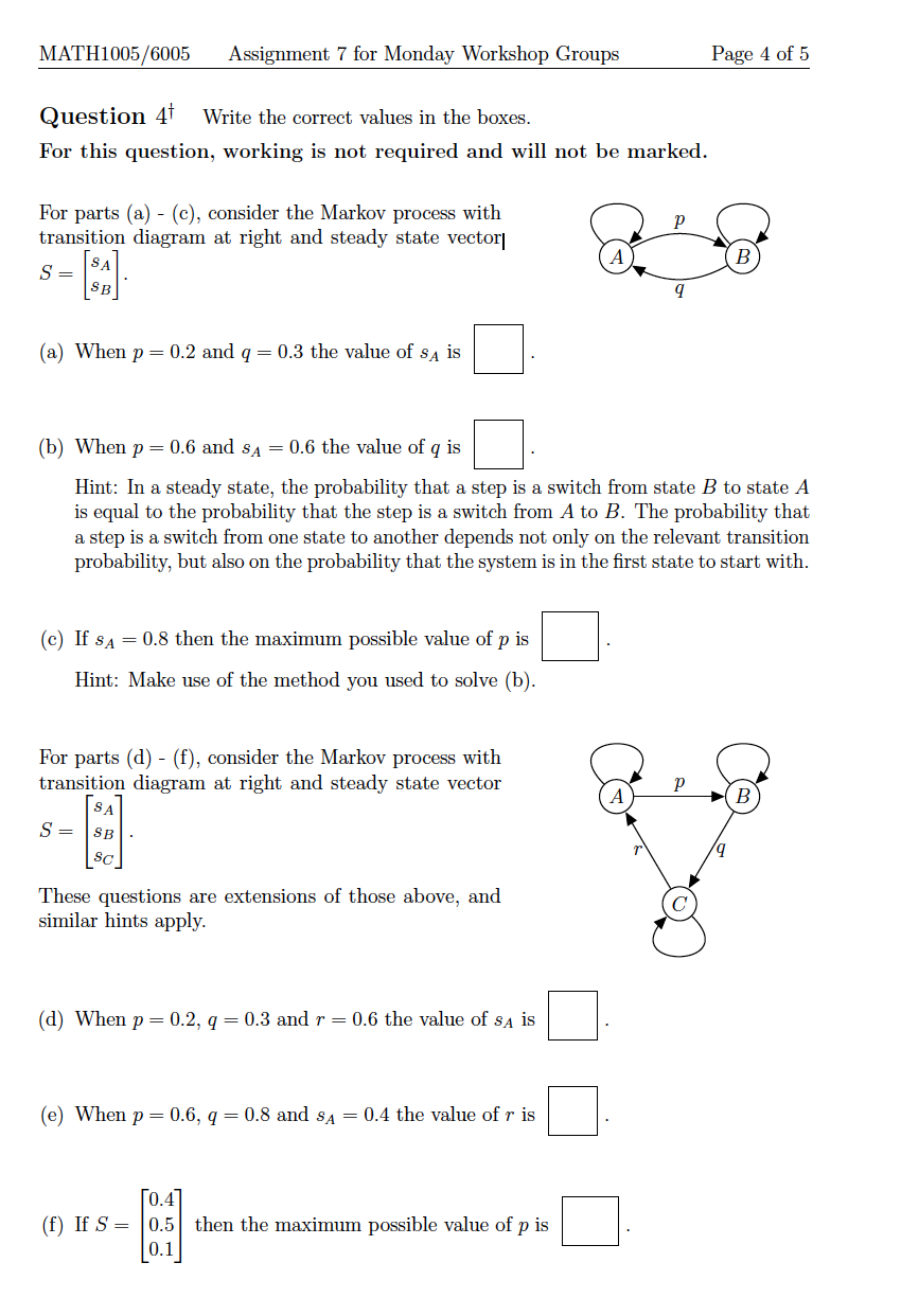 MATH1005/6005 Assignment 7 for Monday Workshop Groups | Chegg.com