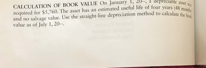 Solved CALCULATION OF BOOK VALUE On January 1, 20-, à | Chegg.com
