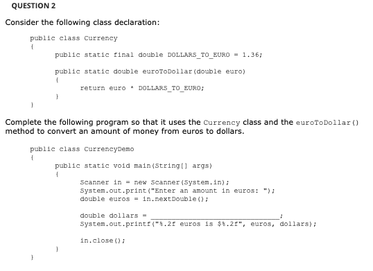 Solved QUESTION 2 Consider the following class declaration: | Chegg.com