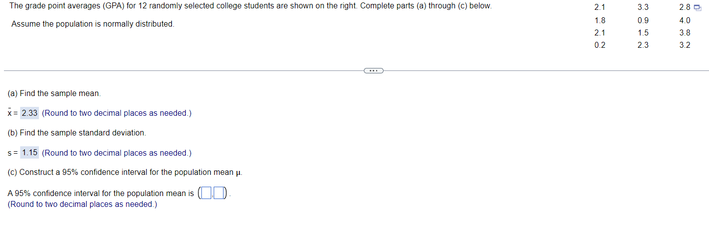Solved The grade point averages (GPA) for 12 randomly | Chegg.com