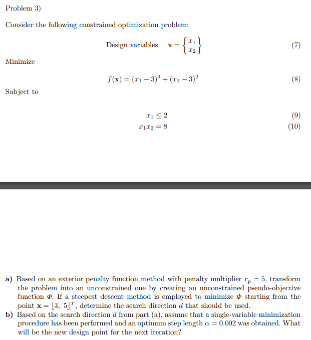 Problem 3) Consider the following constrained | Chegg.com