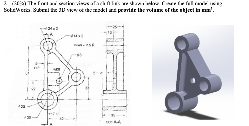 Solved 2-(20%) The front and section views of a shift link | Chegg.com