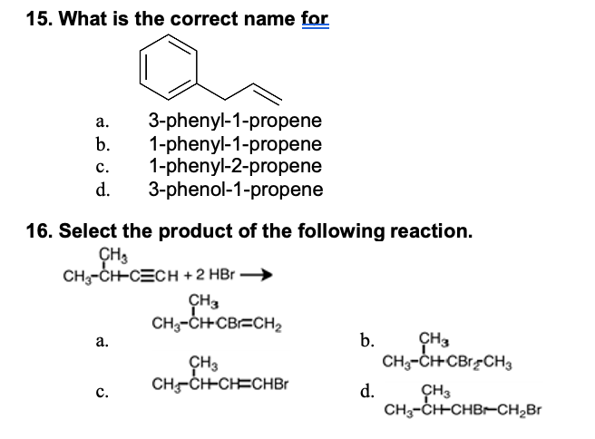 Solved 15. What is the correct name for a. b. c. d. | Chegg.com
