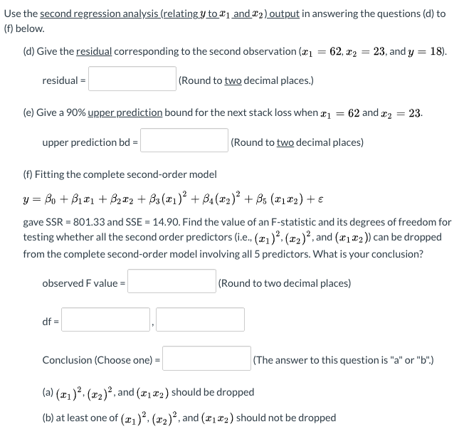 Solved y x1 x2 StdErr Pred y (second regression) 37 80 27 | Chegg.com