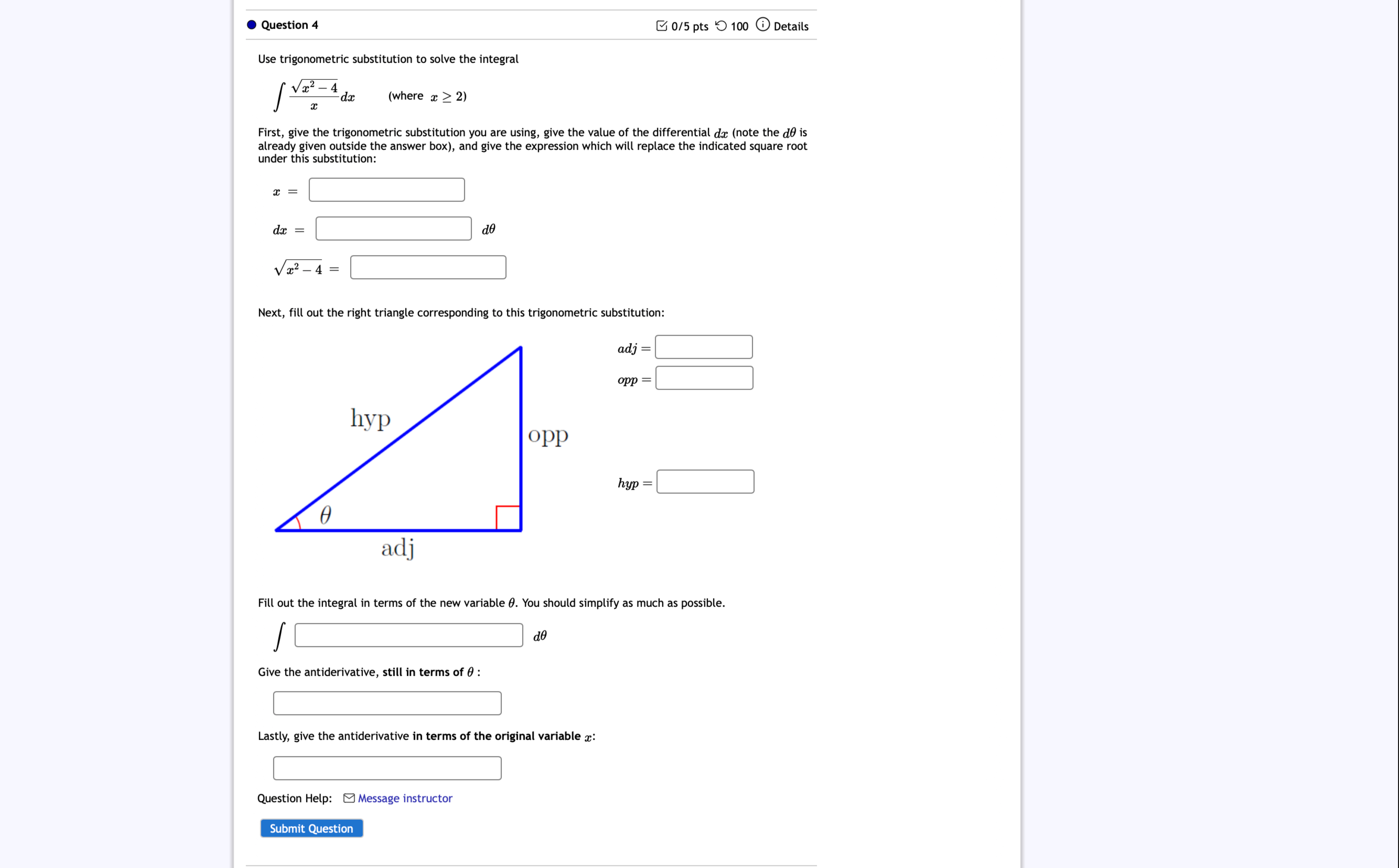 Solved Use trigonometric substitution to solve the integral | Chegg.com
