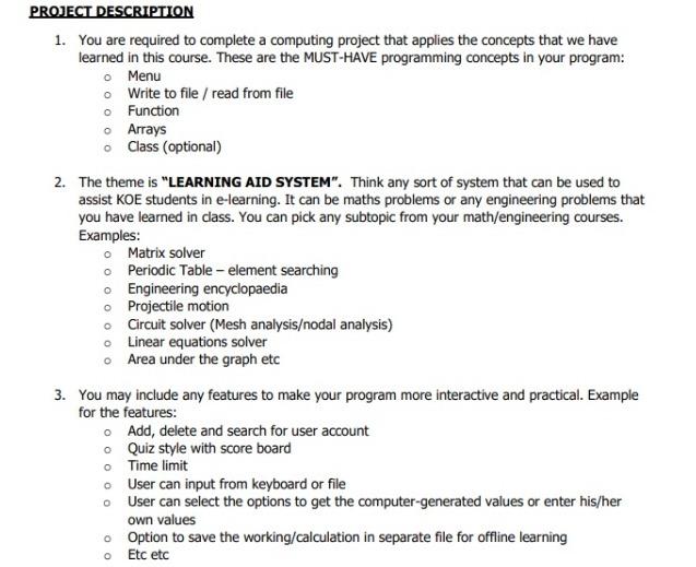 Solved PROJECT DESCRIPTION 1. You are required to complete a | Chegg.com