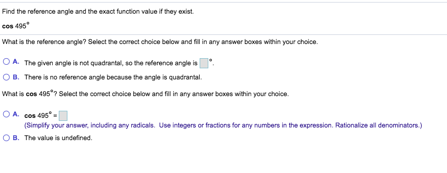 Solved Find the reference angle and the exact function value | Chegg.com