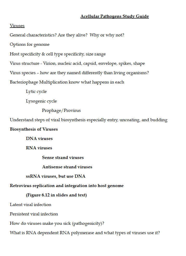 Solved Acellular Pathogens Study Guide Viruses General | Chegg.com