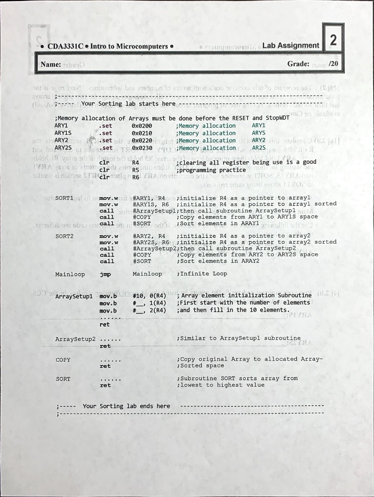 CDA3331C Intro to Microcomputers 1910 1911 Lab | Chegg.com
