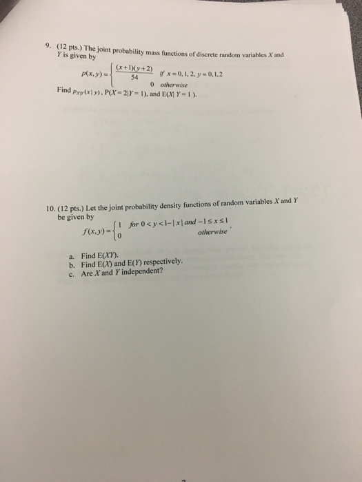 Solved 9. (12 pts.) The joint probability mass functions of | Chegg.com