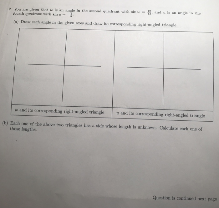 Solved You are given that’s w is an angle in the second | Chegg.com