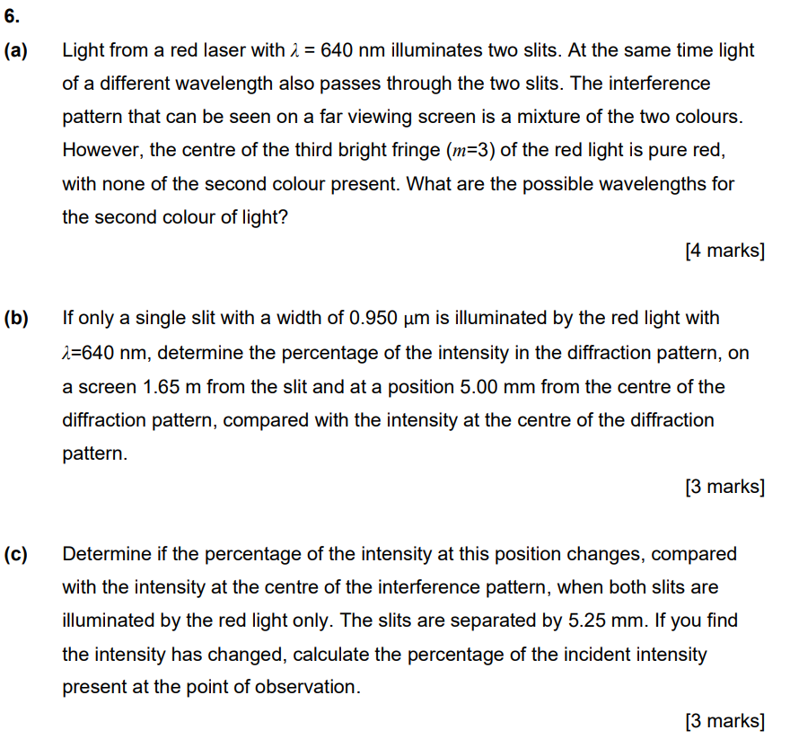 Solved Light from a red laser with λ=640 nm illuminates two | Chegg.com