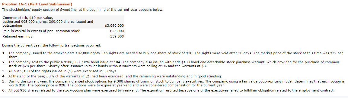 Solved Problem 16-1 (Part Level Submission) The | Chegg.com