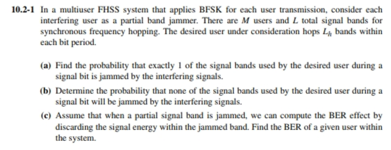 10.2-1 In a multiuser FHSS system that applies BFSK | Chegg.com