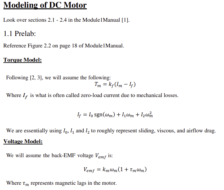 Solved Modeling of DC Motor Look over sections 2.1 - 2.4 in | Chegg.com