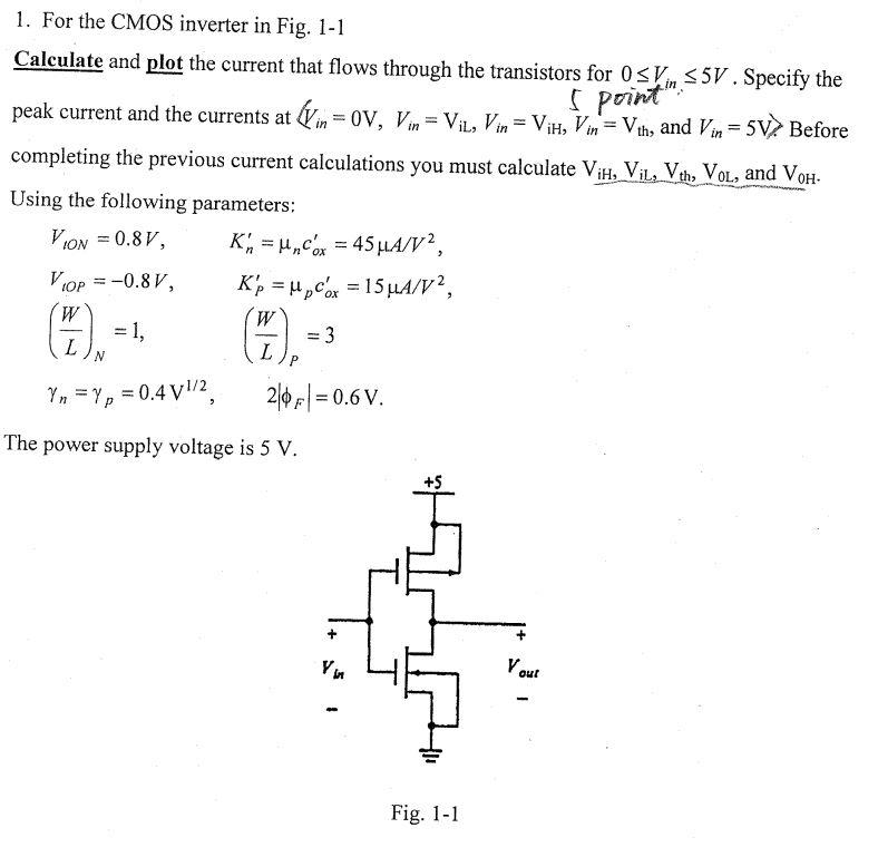 Solved + 1. For the CMOS inverter in Fig. 1-1 Calculate and | Chegg.com