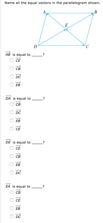 Solved Name all the equal vectors in the parallelogram shown | Chegg.com