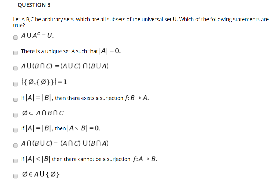Solved QUESTION 3 Let A,B,C be arbitrary sets, which are all | Chegg.com