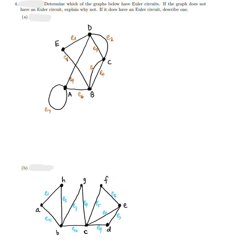 Solved 4. Determine which of the graphs below have Euler | Chegg.com