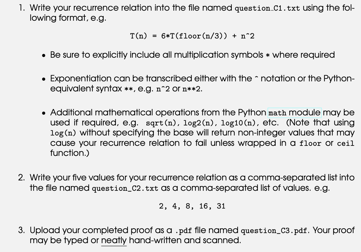 Solved Construct a recurrence relation T(n) of the form | Chegg.com