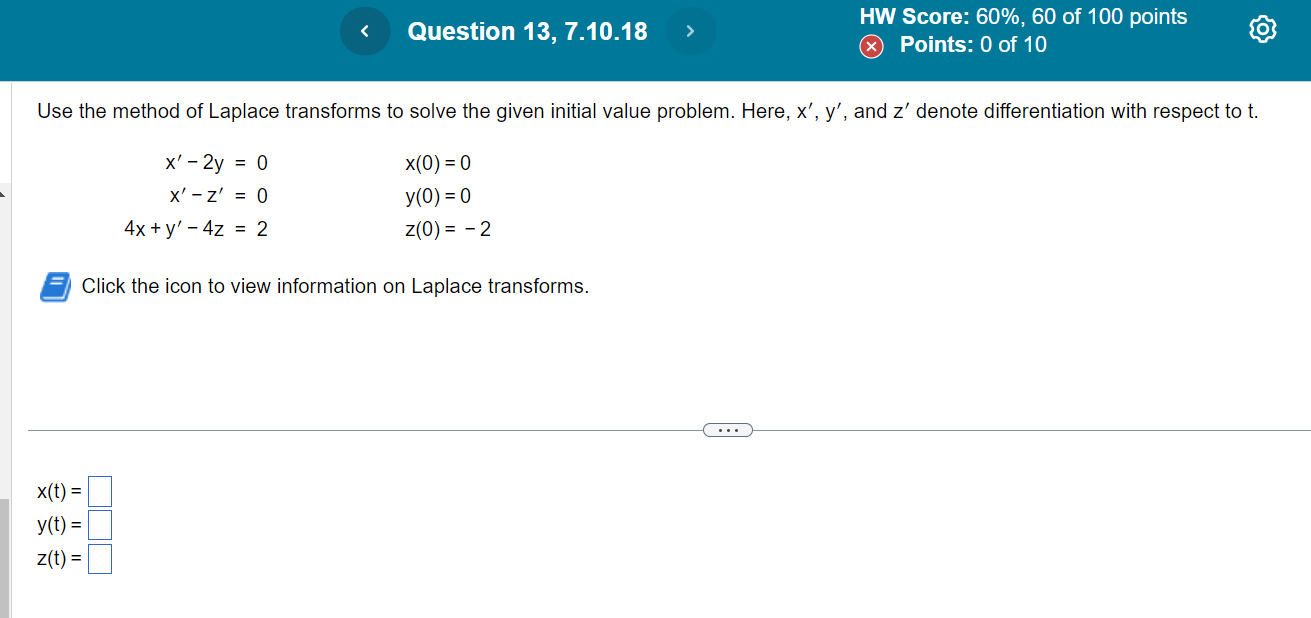 Solved Use the method of Laplace transforms to solve the | Chegg.com
