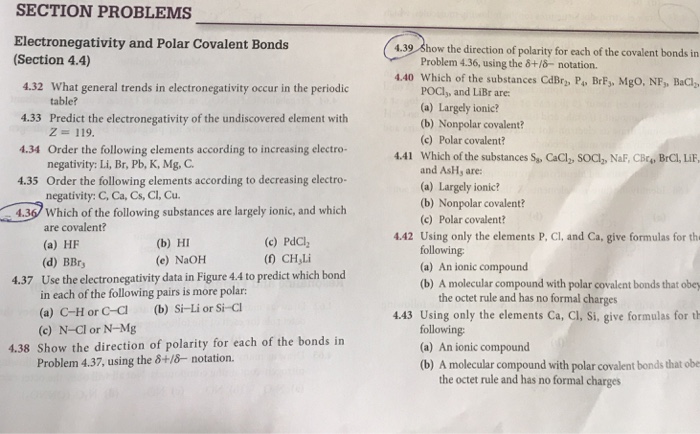 Solved SECTION PROBLEMS Electronegativity and Polar Covalent | Chegg.com