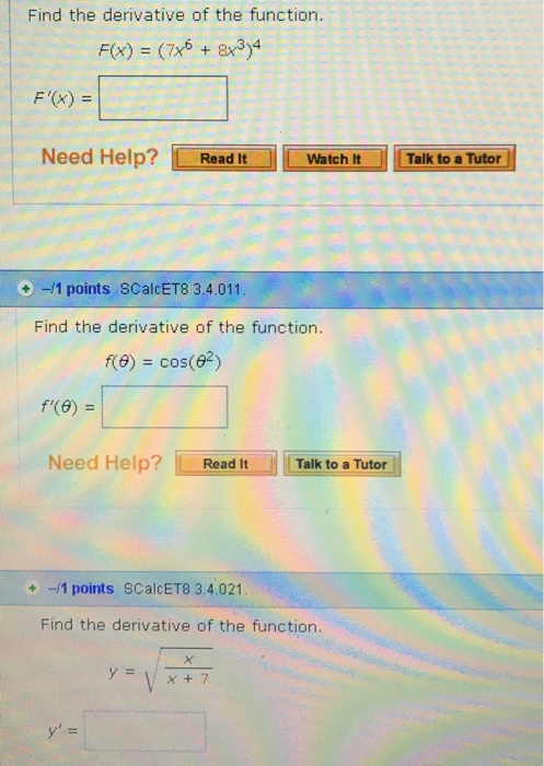 Solved Find the derivative of the function. F(x) = (7x6 + | Chegg.com